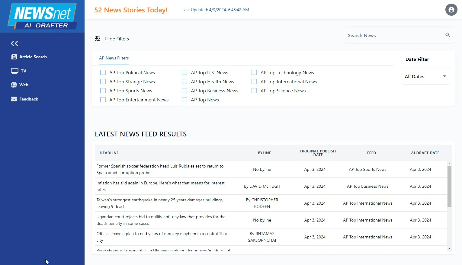 Newsnet A.I. Drafter – Cloud Application